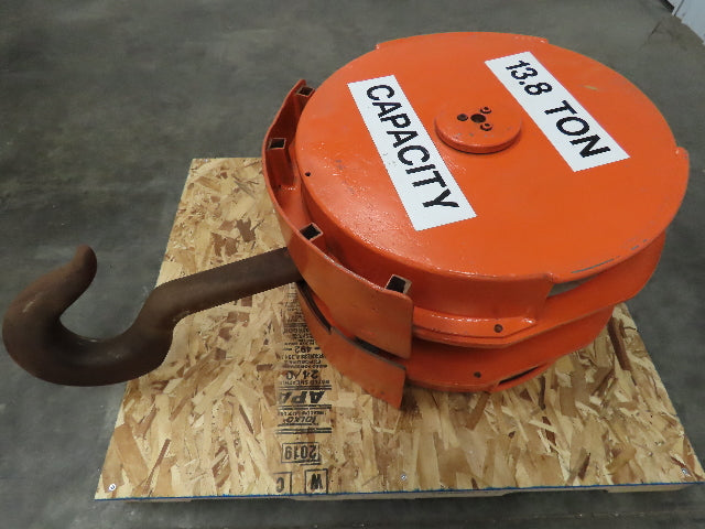 Bridge Crane Lower Block Hook Assembly 13.8 Ton Bottom Load 2 Sheave ...