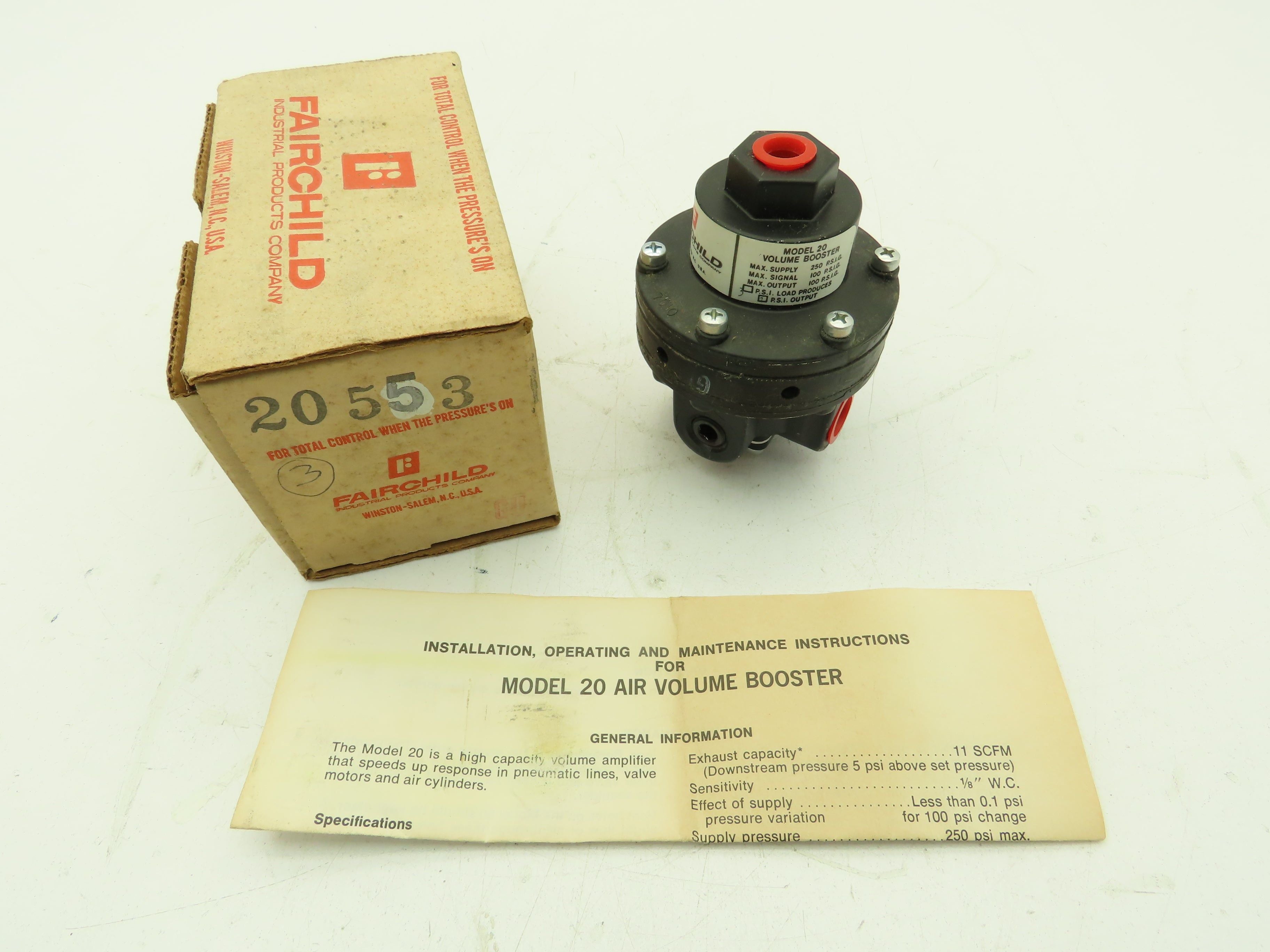 Fairchild 20553 Pneumatic Air Volume Booster 3/1 Output Model 20 ...