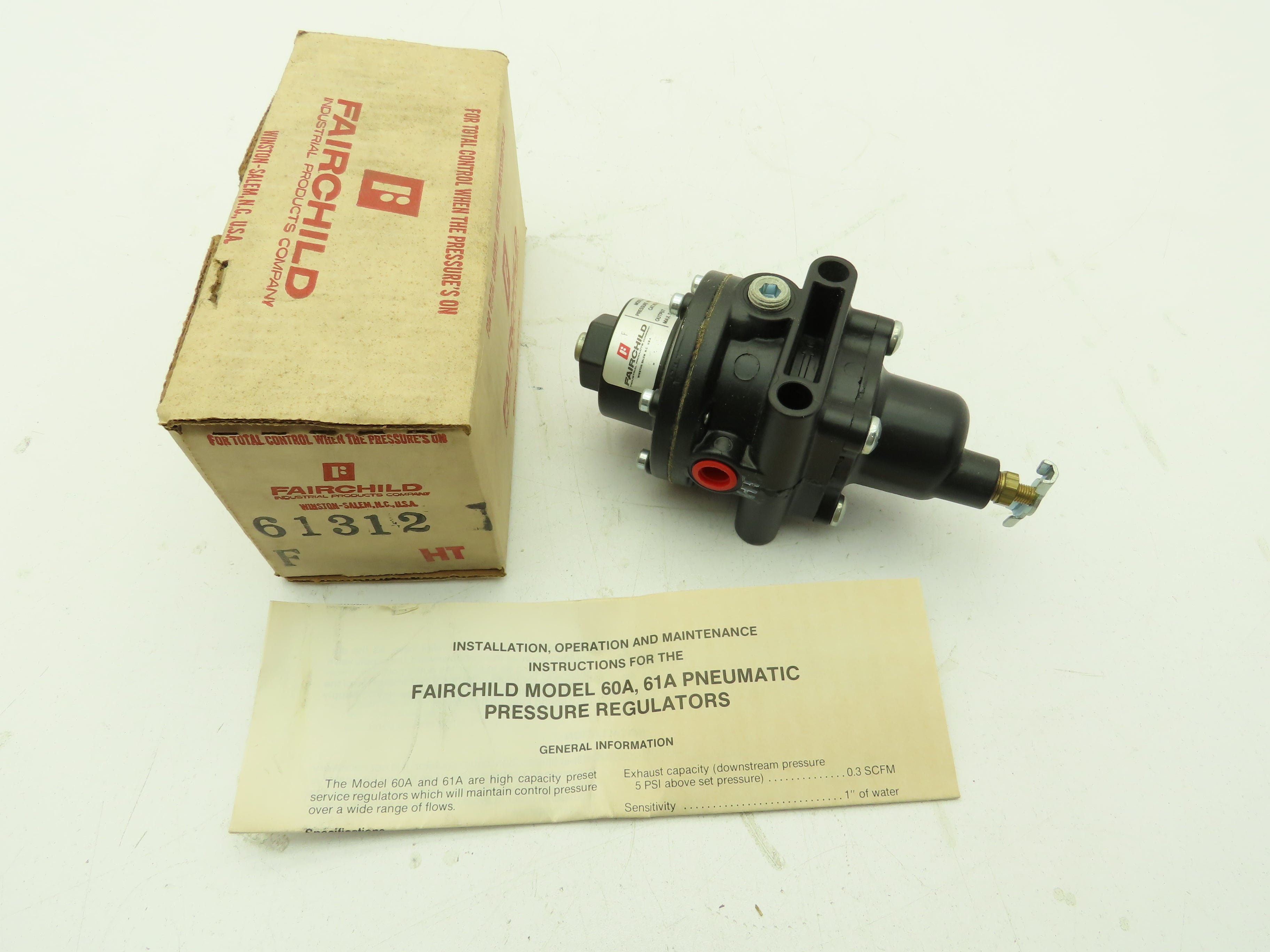 Fairchild 61312 Pneumatic Air Pressure Regulator 20 PSI Set Model 61A ...