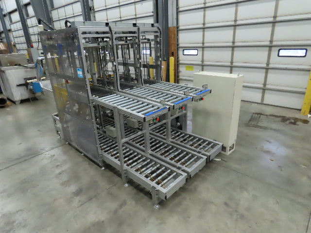 Basket Feeder Stacker 3-Row 14" Roller Conveyor Chain Drive Lift Stack ...