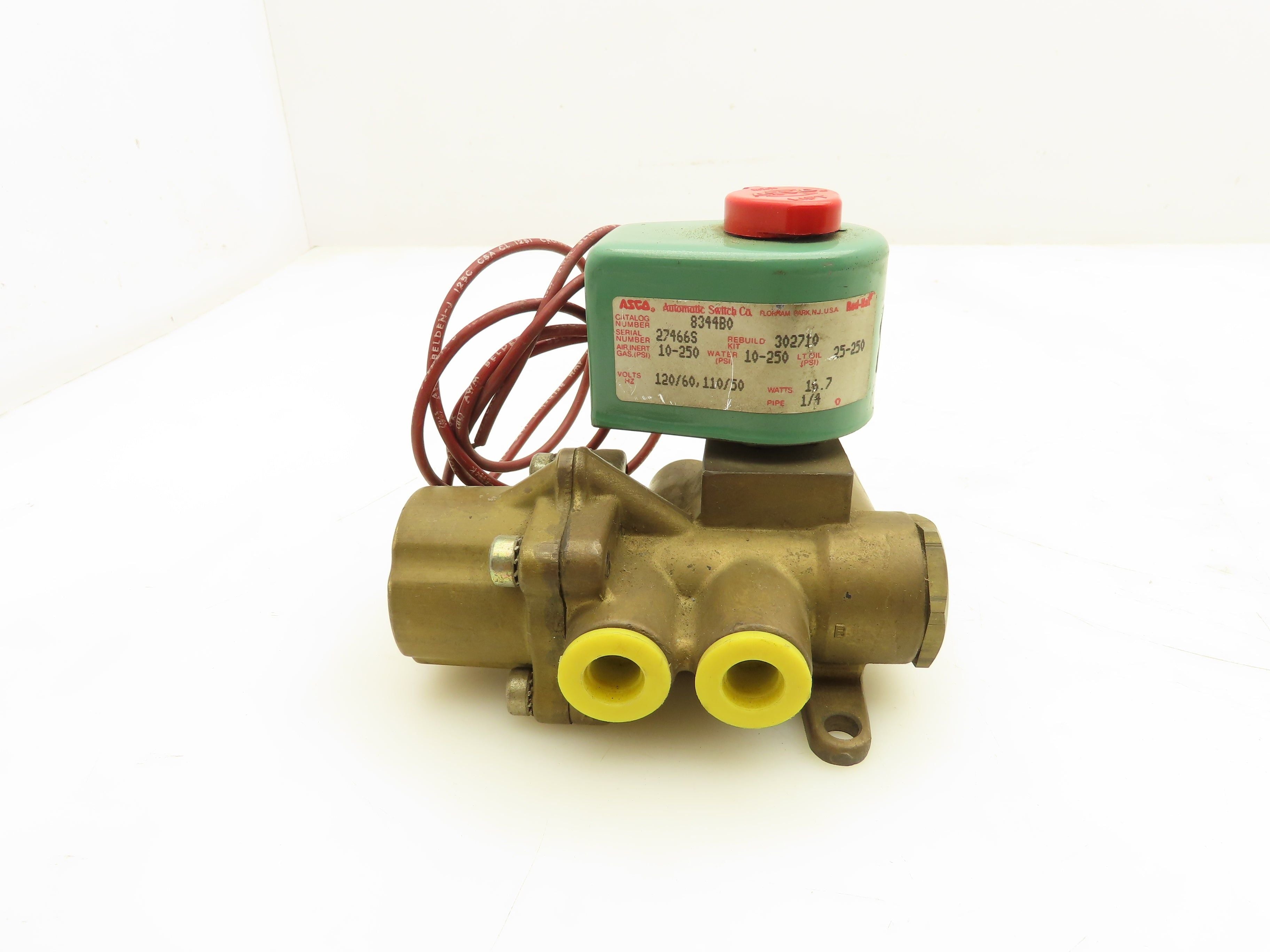 Asco 8344B0 Red Hat Solenoid Valve 3 Way 120V 16.7W 25-250PSI 1/4"NPT ...