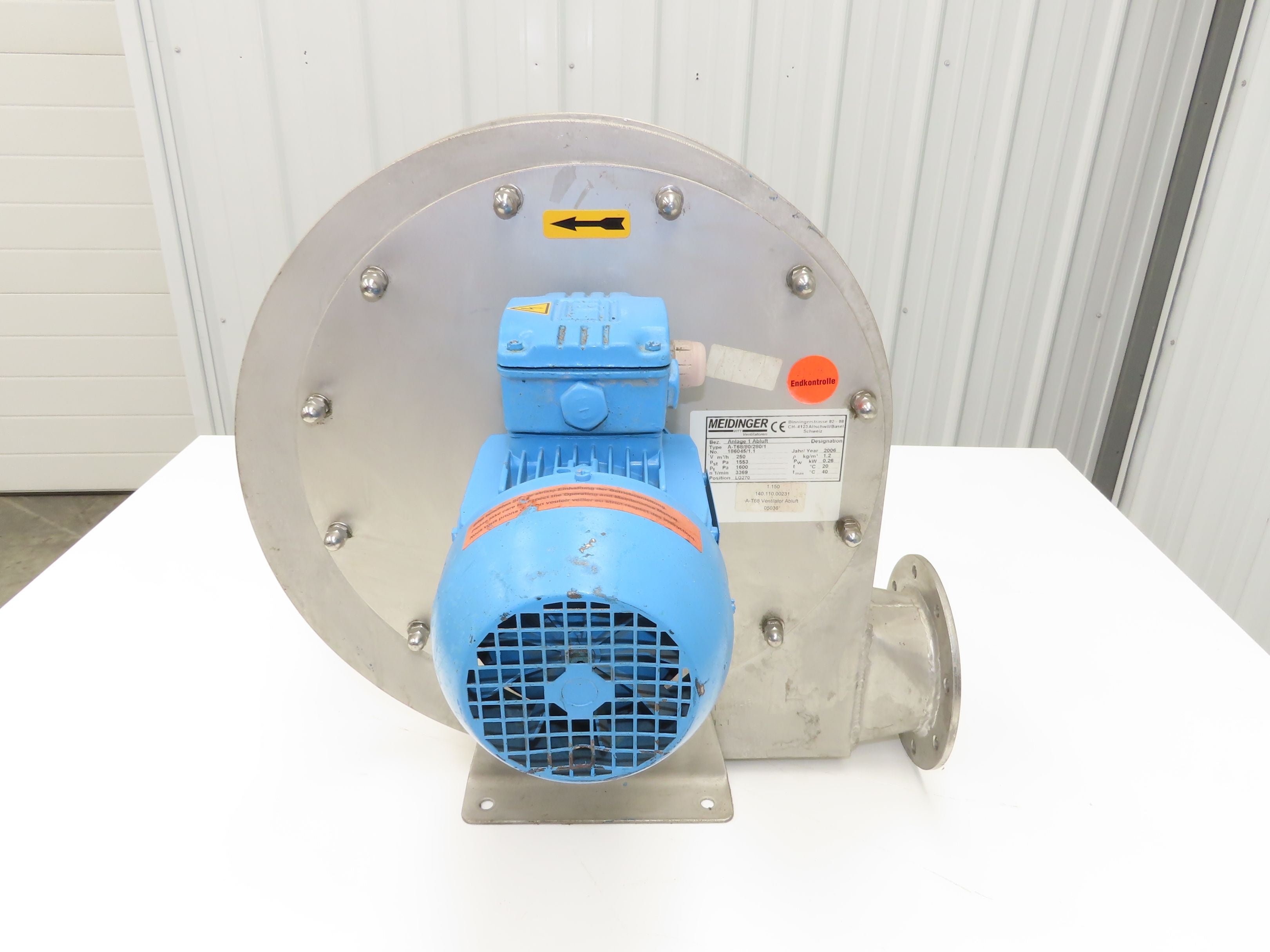 Meidinger AT68 Centrifugal Fan Blower 3x4" In/Out WEG 0.63kw 460V 3Ph ...
