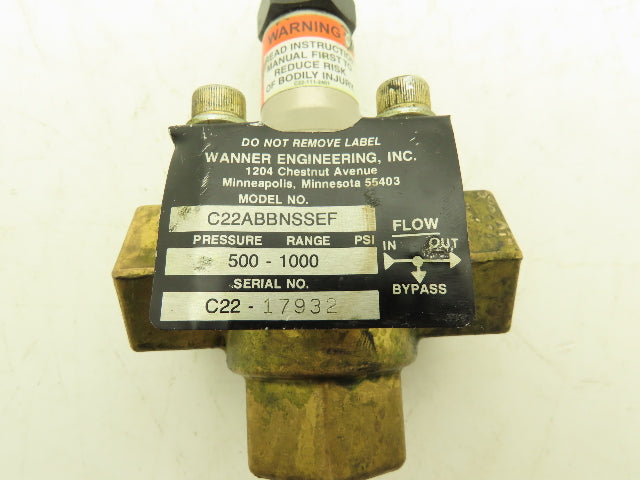 Wanner C22ABBNSSEF Hydra-Cell Pressure Regulating Valve 10gpm 1000psi ...