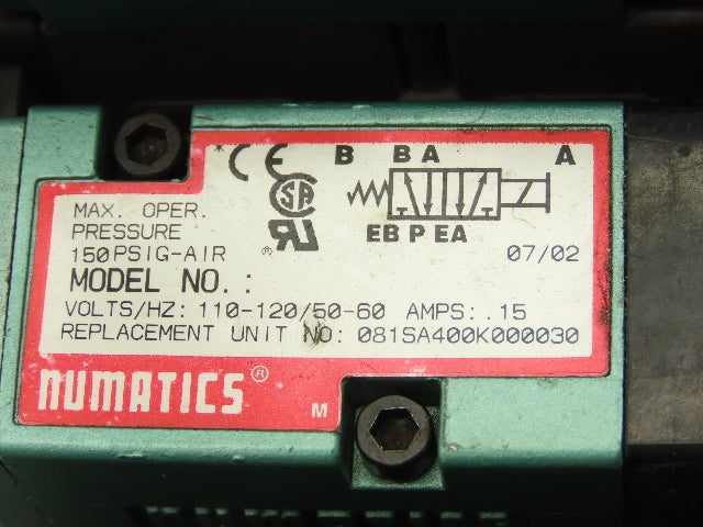 Numatics 6-Station FlexiBlok Manifold 120V Single Solenoid Valves ...