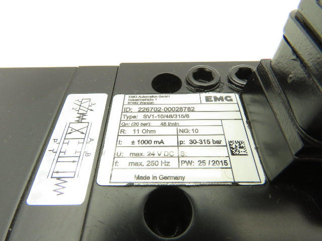 EMG SV1-10/48/315/6 Proportional Directional Servo Valve 48L/min 24VDC ...