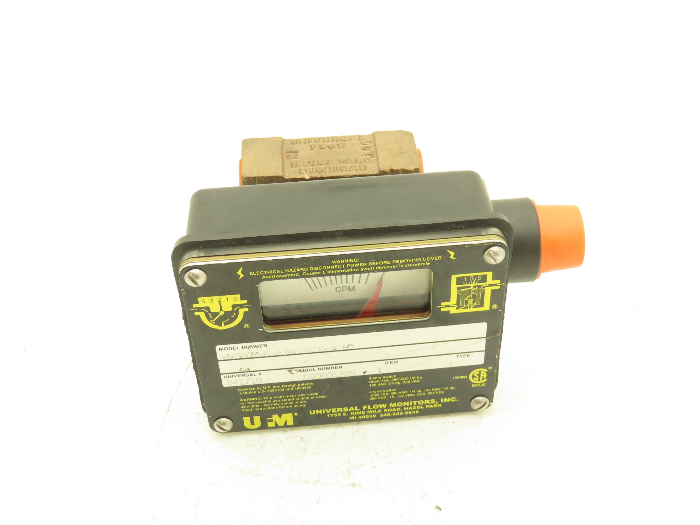 Universal Flow Monitors WVS6GM-6-A3WR-PC5-4.5D Flow Meter 6 GPM 3/4"NP ...