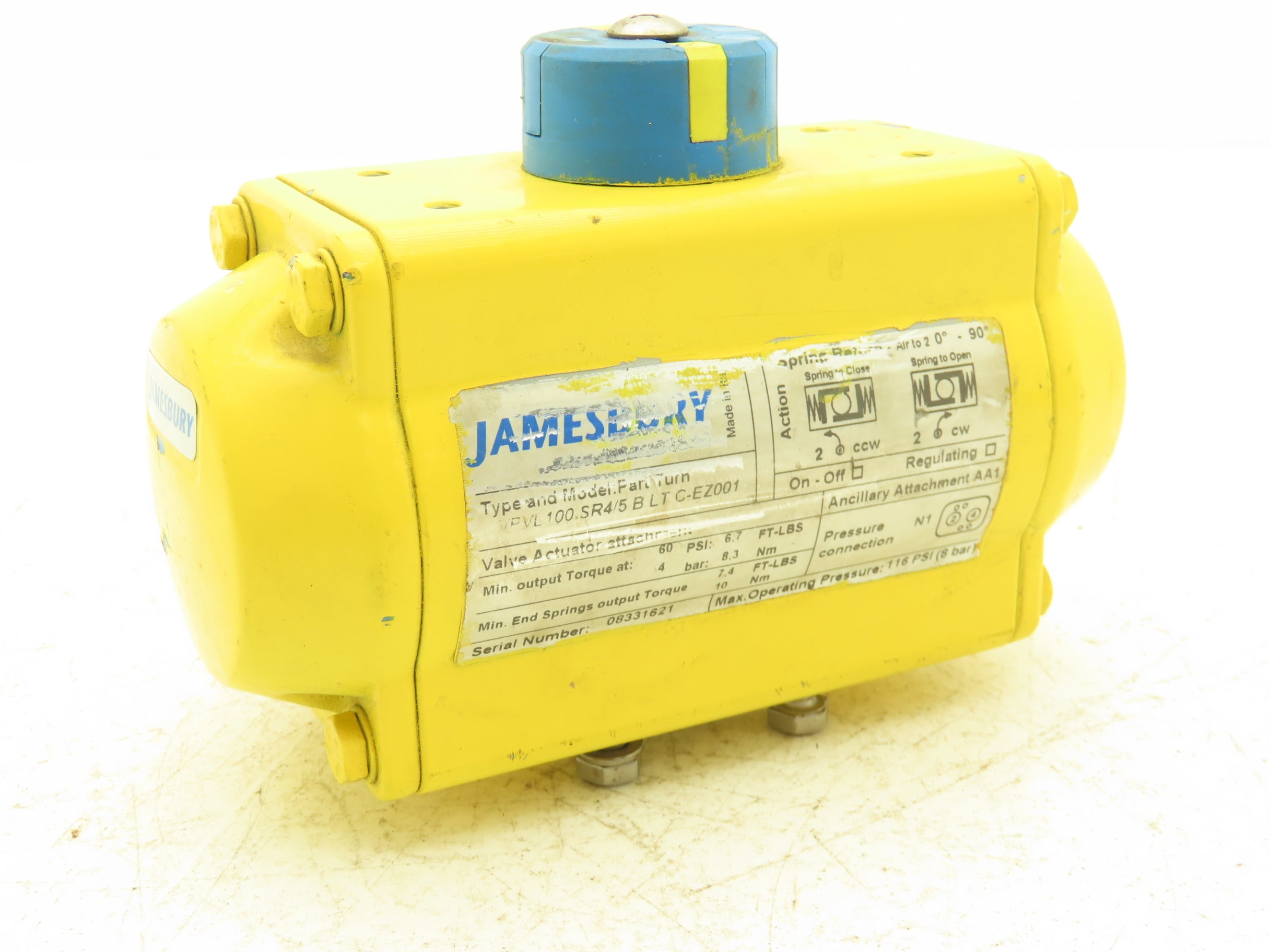 Jamesbury VPVL100SR4/5BLTC-EZ001 Pneumatic Valve Actuator Spring Retur ...
