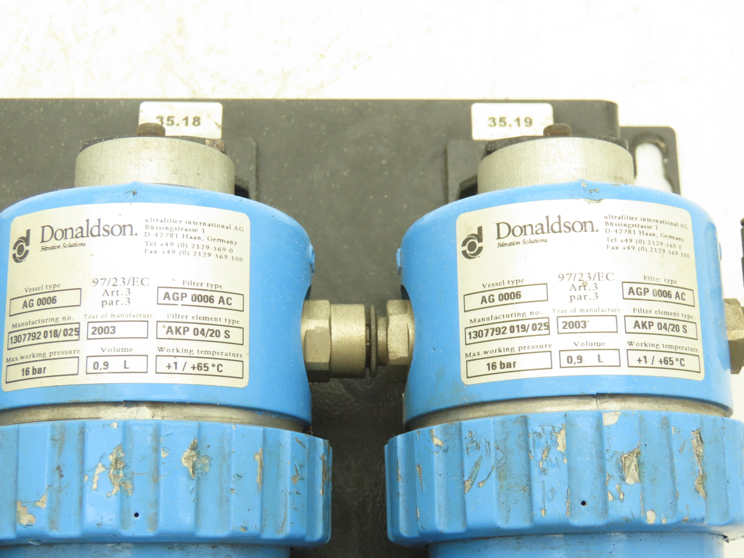 Donaldson/ Airtec AG 0006 Filter Assembly with Valve M 07 310-HN 4 Fil ...