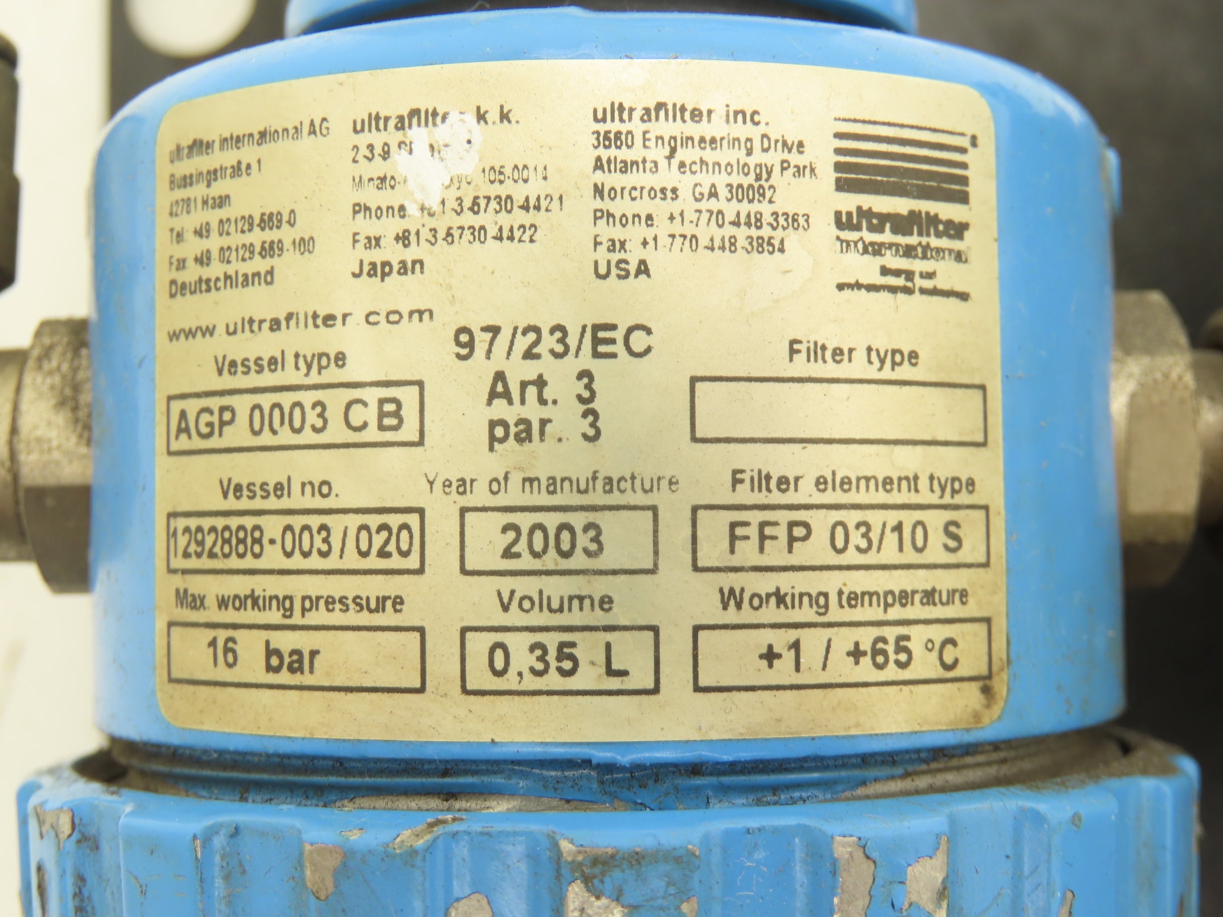 Donaldson/ Airtec AG 0006 Filter Assembly with Valve M 07 310-HN 4 Fil ...