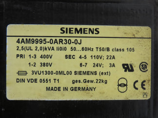 Siemens 4AM9995-0AR30-0J Stepdown Power Transformer 2.5kva HV400/380V ...