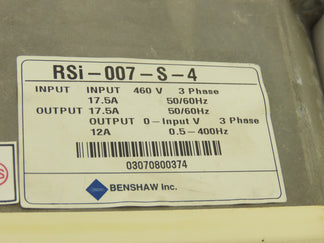Benshaw RSI-007-S-4 Variable Speed VFD AC Drive 7.5Hp 460V 3PH S Serie ...