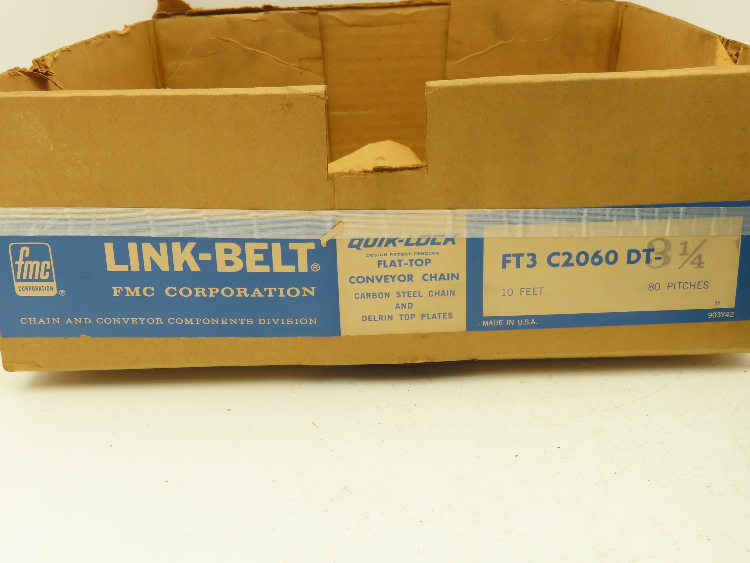 Link Belt FT3 C2060 DT TableTop Conveyor Chain 3-1/4"x 10' Roller Chai ...