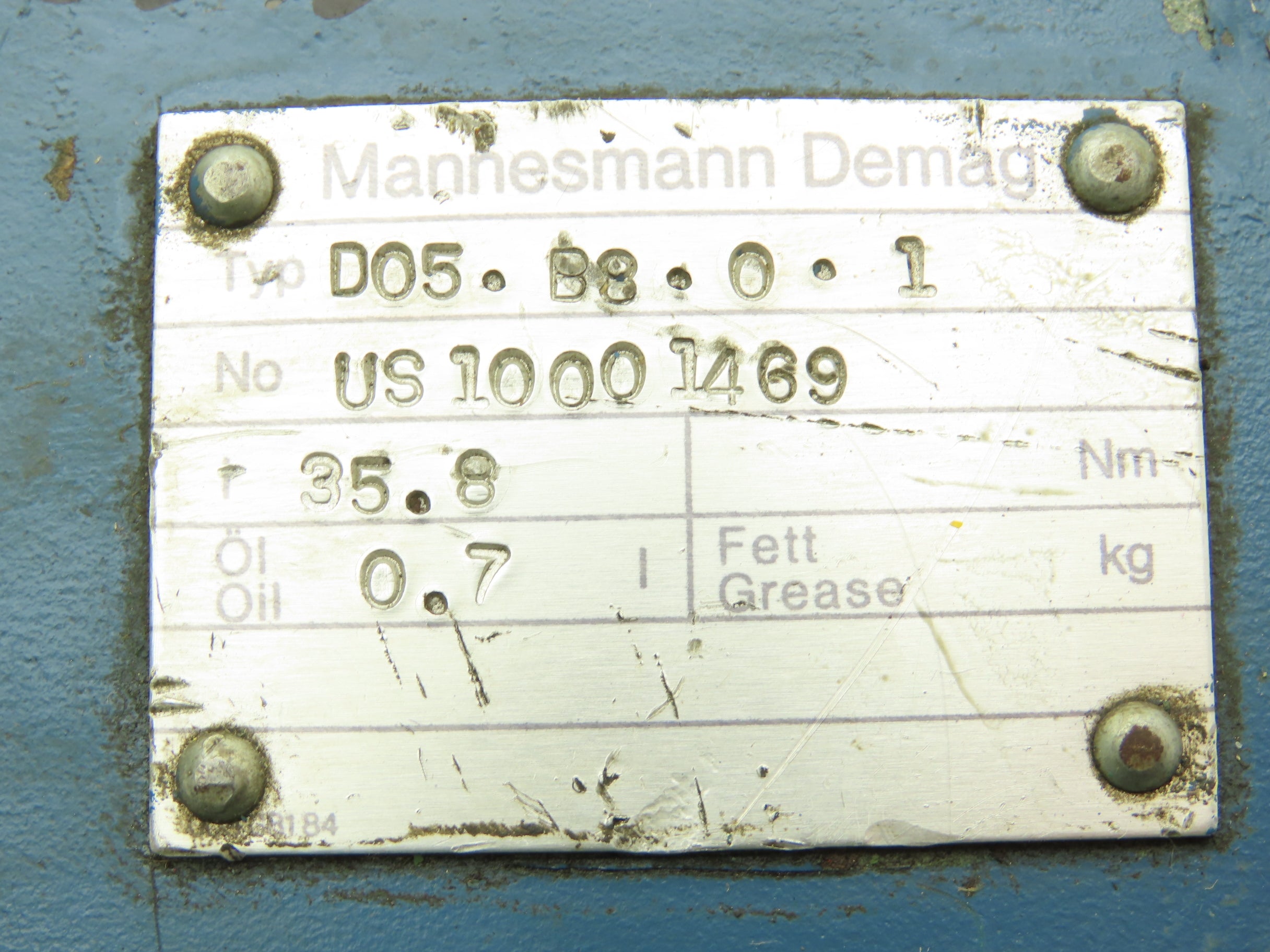 Mannesmann Demag D05-B8-0-1 Crane Drive Gearbox 35.8 Inline Reducer 30 ...