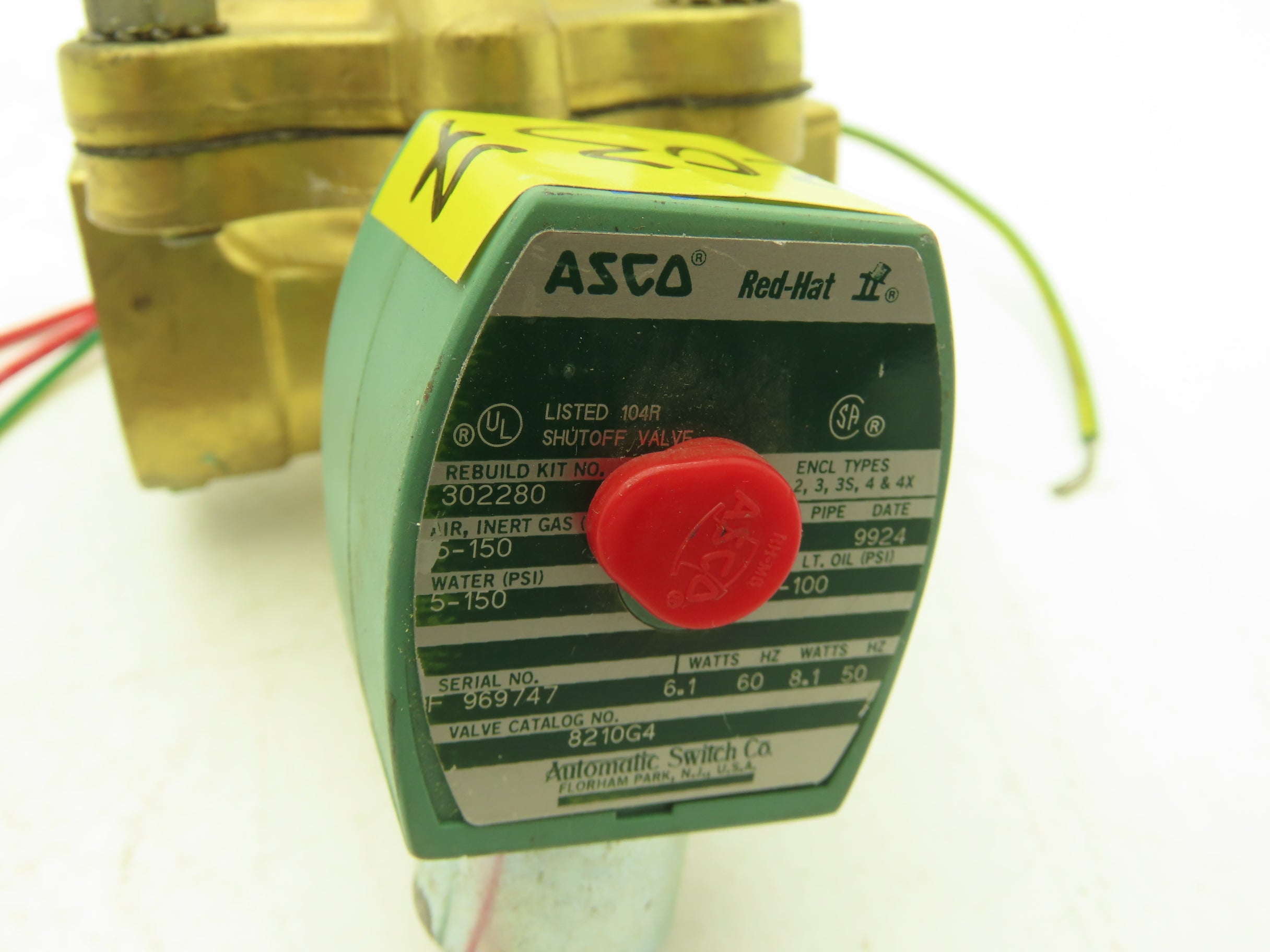 Asco 8210G4 Brass Solenoid Valve 2-Way 1"NPT 120VAC Normally Closed 5 ...