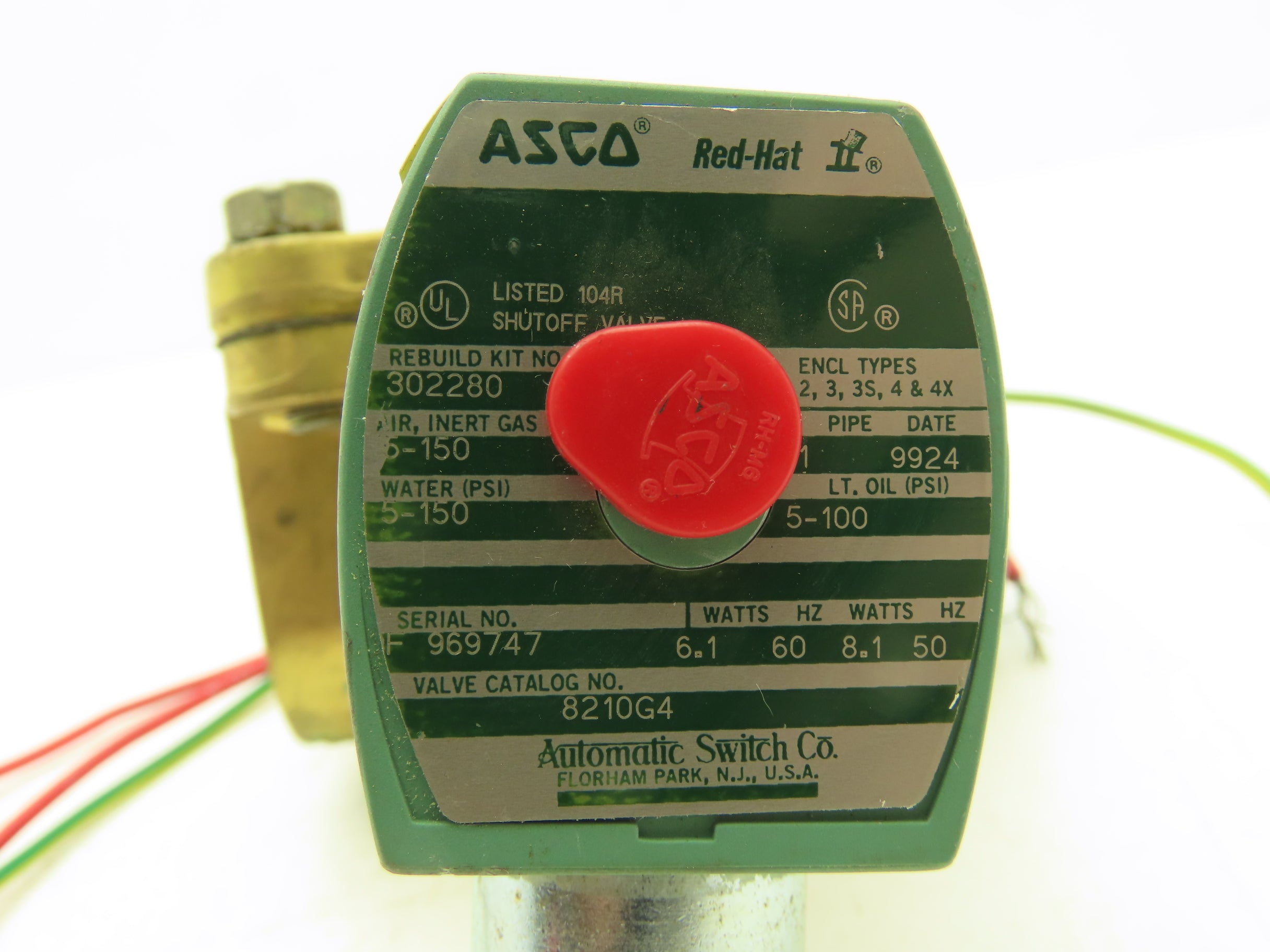 Asco 8210G4 Brass Solenoid Valve 2-Way 1"NPT 120VAC Normally Closed 5 ...
