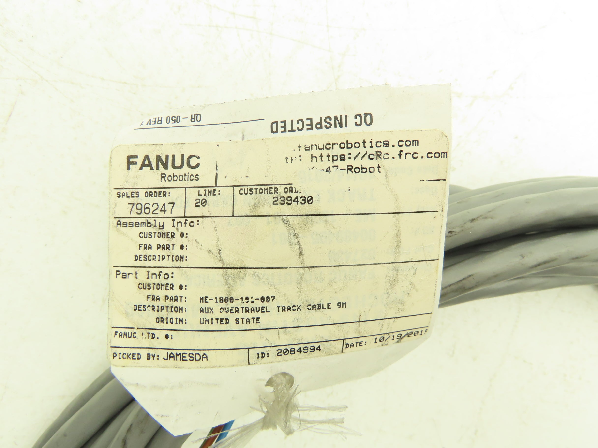 Fanuc Robotics ME-1800-101-007 Aux Overtravel Track Cable 9M Length 18 ...