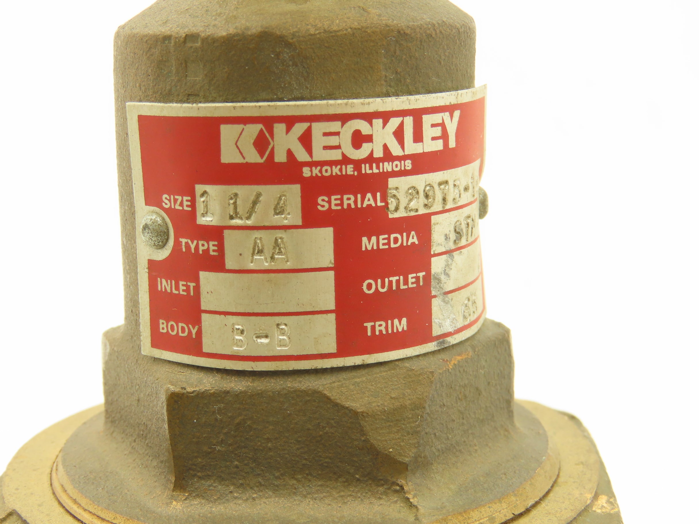 Keckley Valve AA Steam Pressure Regulating Control Valve 1-1/4"NPT Bro ...