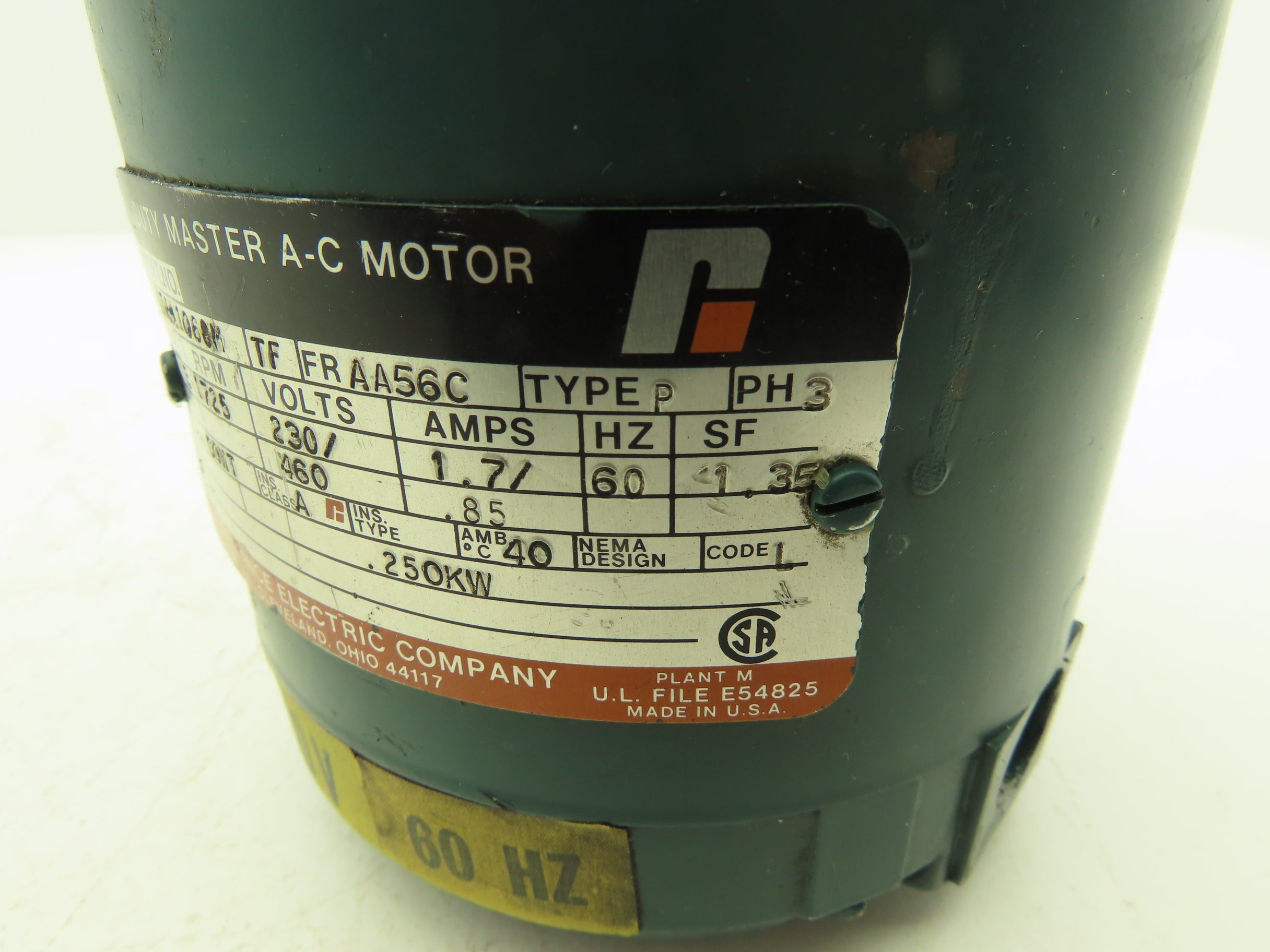 Reliance A76A1068M AC Motor 1/3Hp 1725rpm 230/460v 3Ph Shaft 5/8" AA56 ...