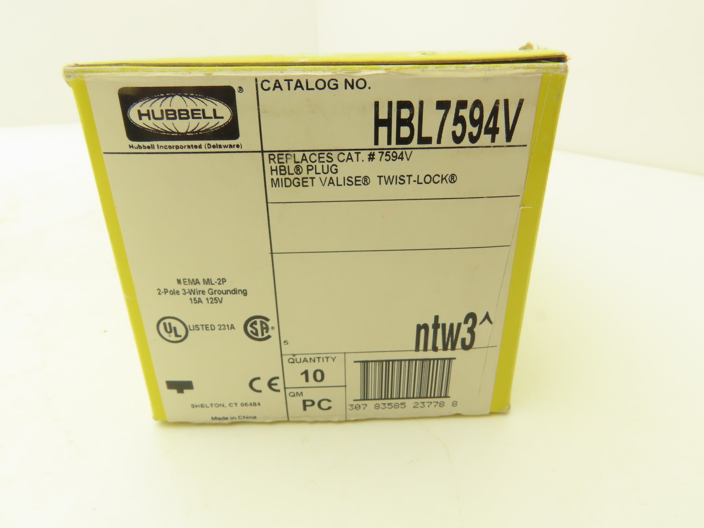 Hubbell HBL7594V Midget Twist-Lock Male Plug 15A 125VAC 2-Pole 3-Wire ...