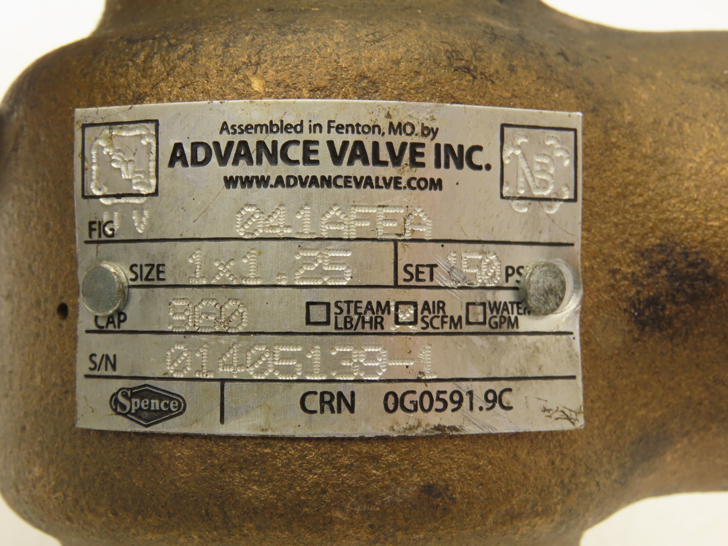 Spence Advance Valve 041AFEA Bronze Safety Relief Valve 1"x1.25"NPT 15 ...