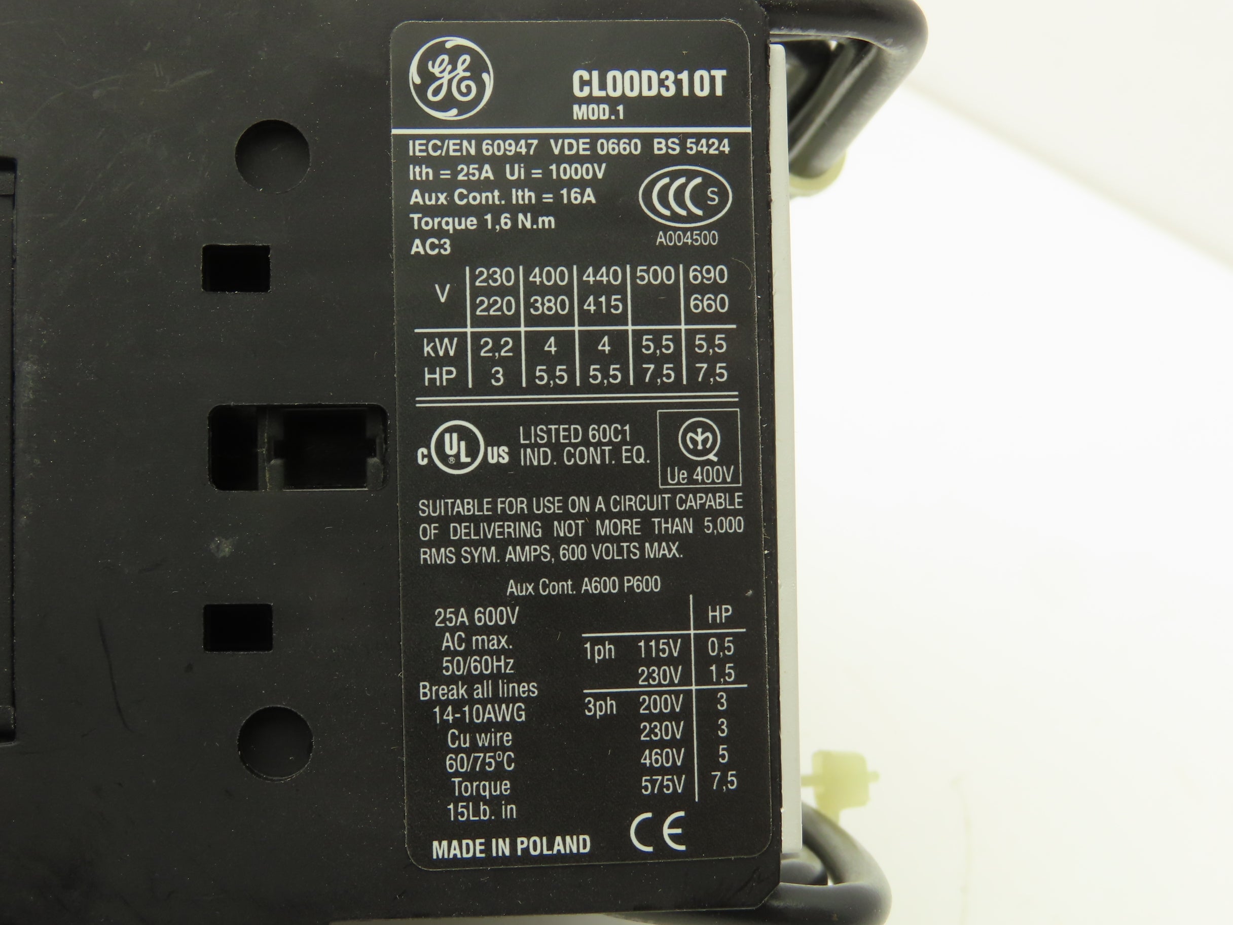 General Electric LDR00AD Magnetic Reversing Motor Starter 5hp 3Ph Open ...