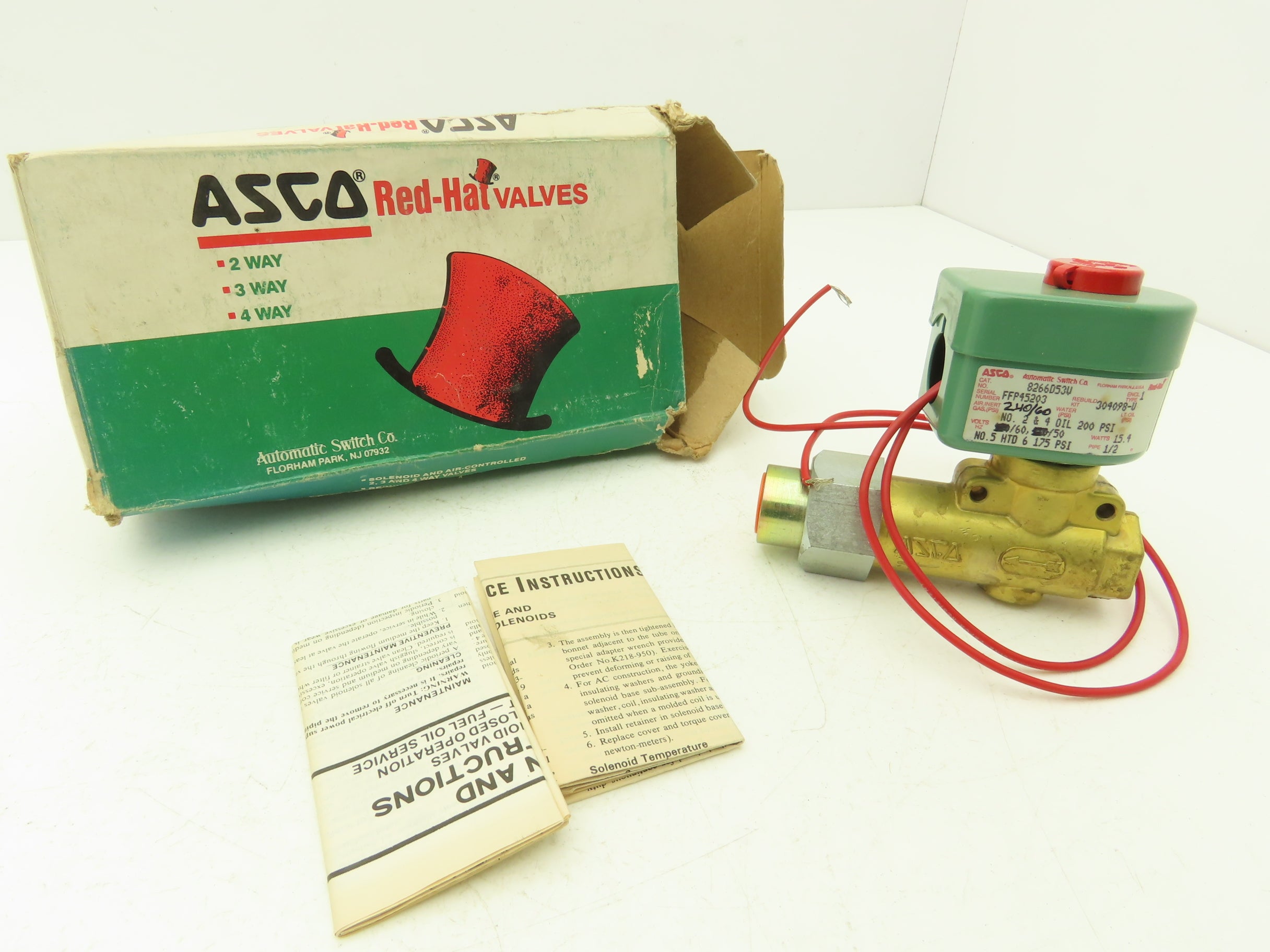 Asco 8266D53V Solenoid Valve 240VAC/60Hz 15.4W 200PSI # 2 And 4 Oil 1 ...
