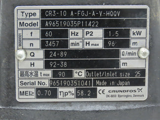 Grundfos CR3-10 A-FGJ-A-V-HQQV Inline Centrifugal Pump 1-1/4" Flanged ...
