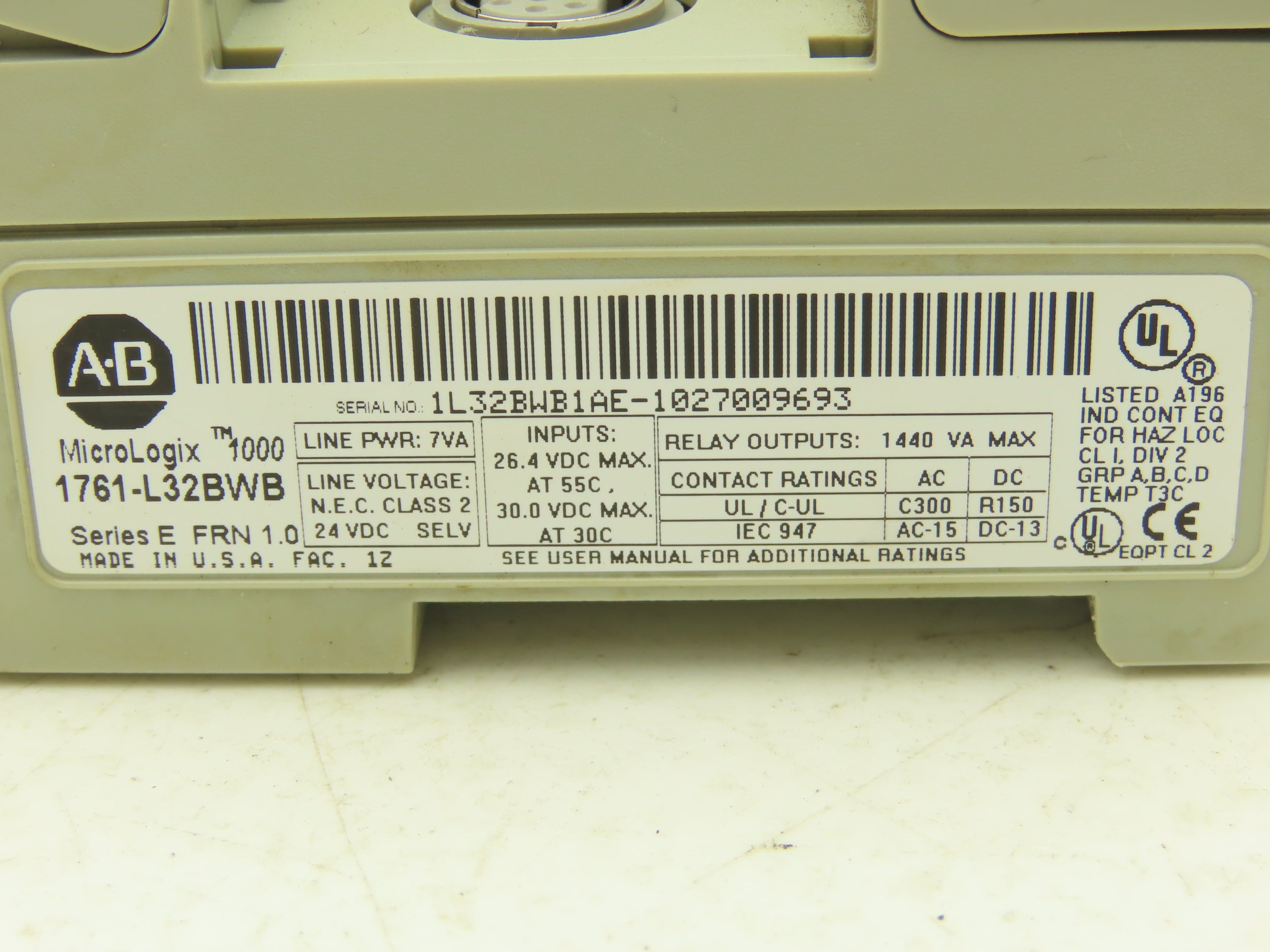 Allen Bradley 1761-L32BWB MicroLogix 1000 PLC Controller Relay Module ...