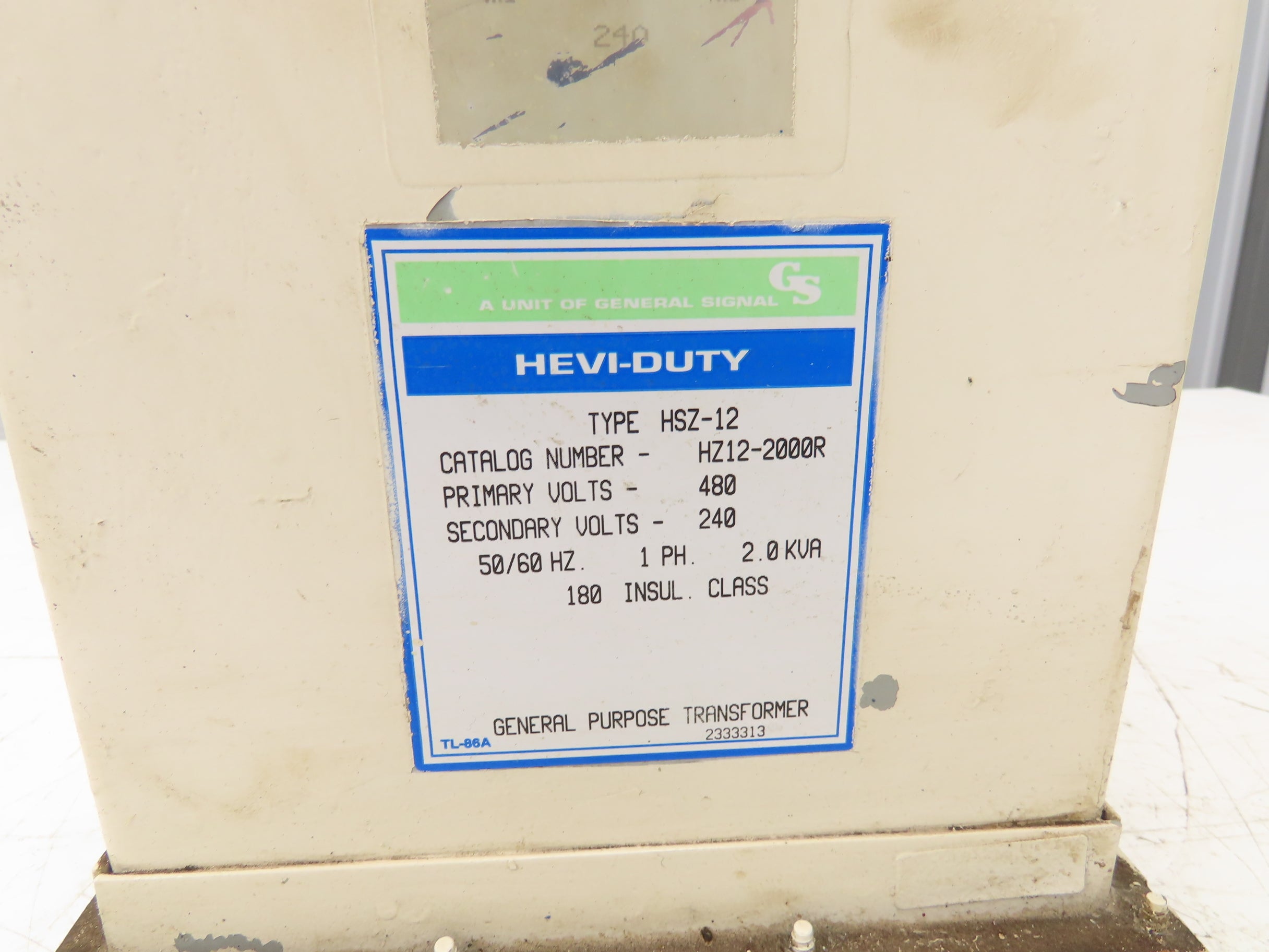 Hevi-Duty HZ12-2000R HSZ-12 Transformer 2kva 1PH 480HV 240LV Type 3R ...