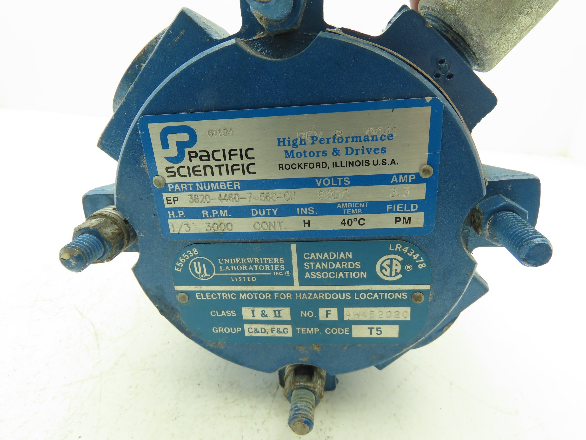Pacific Scientific 3620-4460-7-56C-CU 90V DC Motor 1/3Hp 3000rpm Explo ...