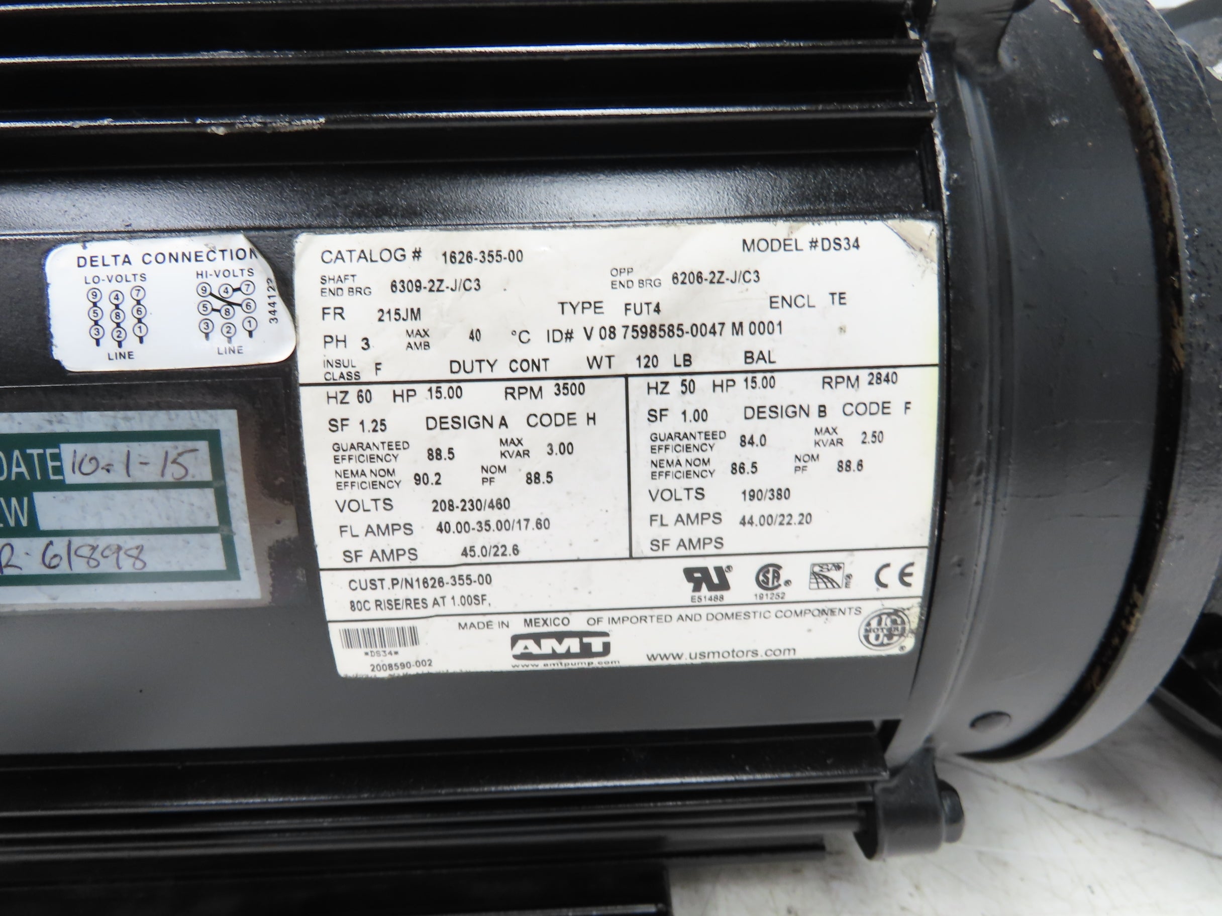 AMT 4251-95 Centrifugal Pump 3" x 2" NPT 380GPM US Motor 15Hp 230/460V ...