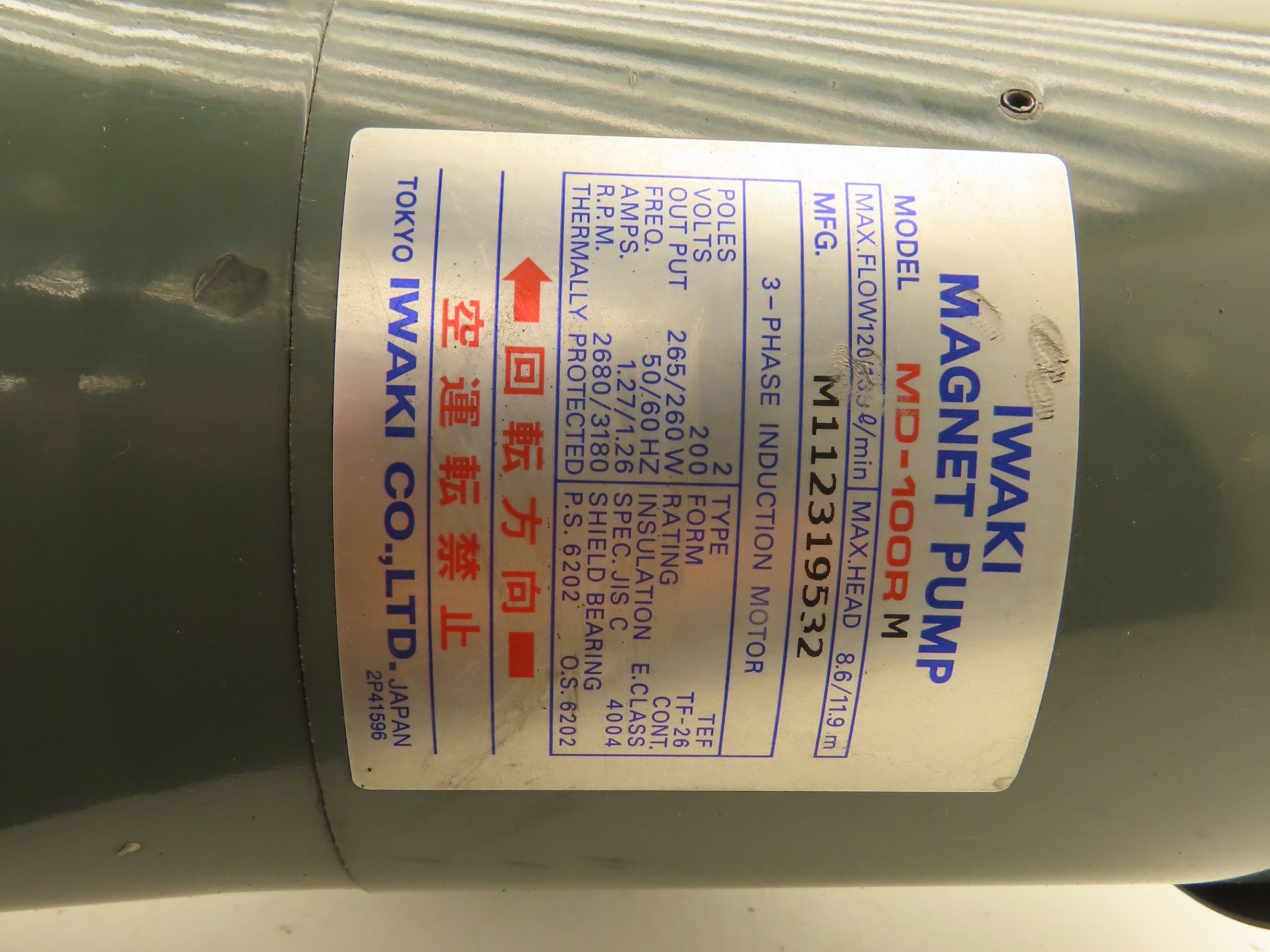 Iwaki MD-100RM Magnetic Drive Water Pump 1"Poly Plastic 220V 3PH 135 L ...