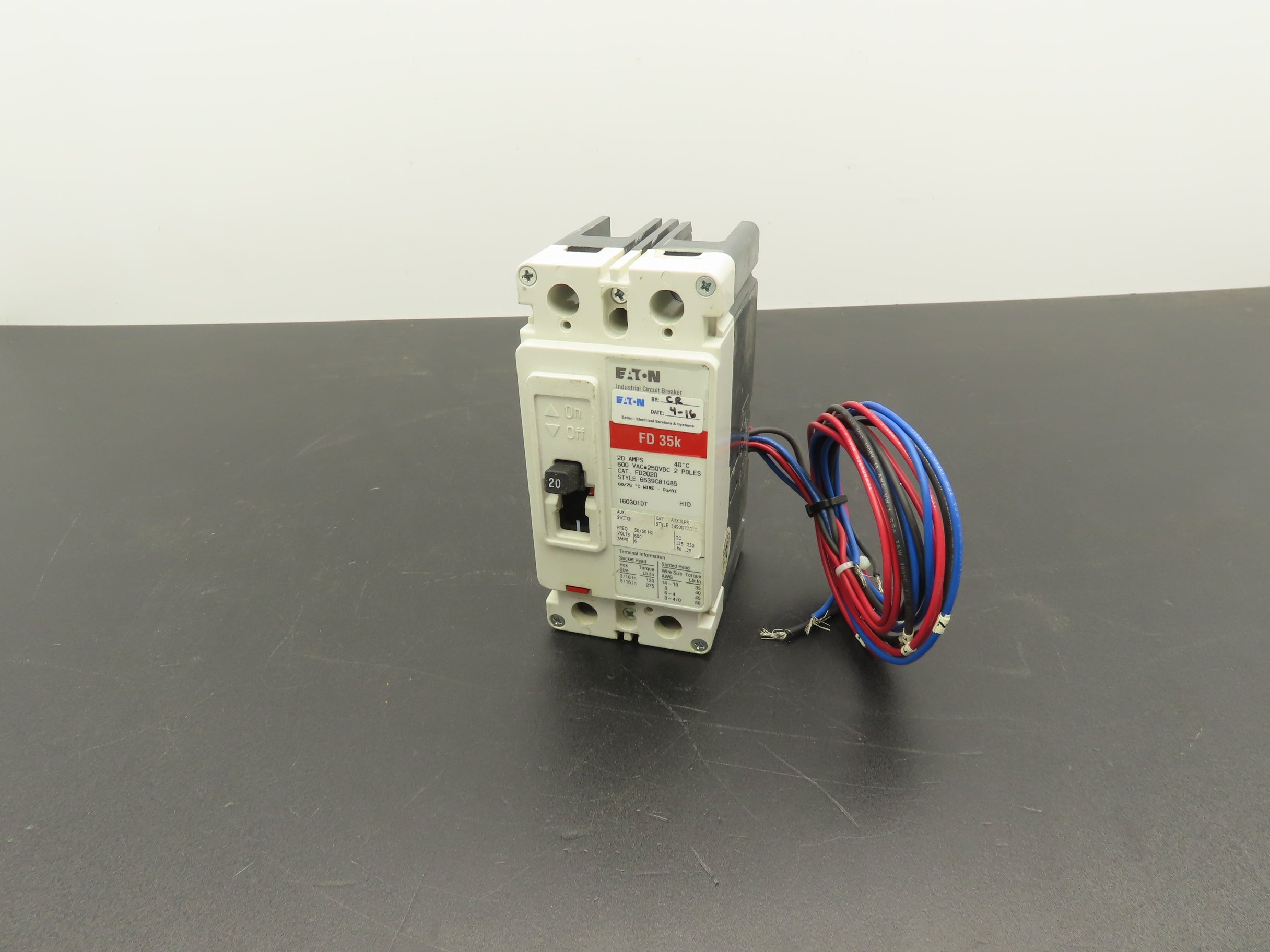 Eaton FD2020 FD 35k 20A Circuit Breaker Style 6639C81G85 600VAC 250VDC ...