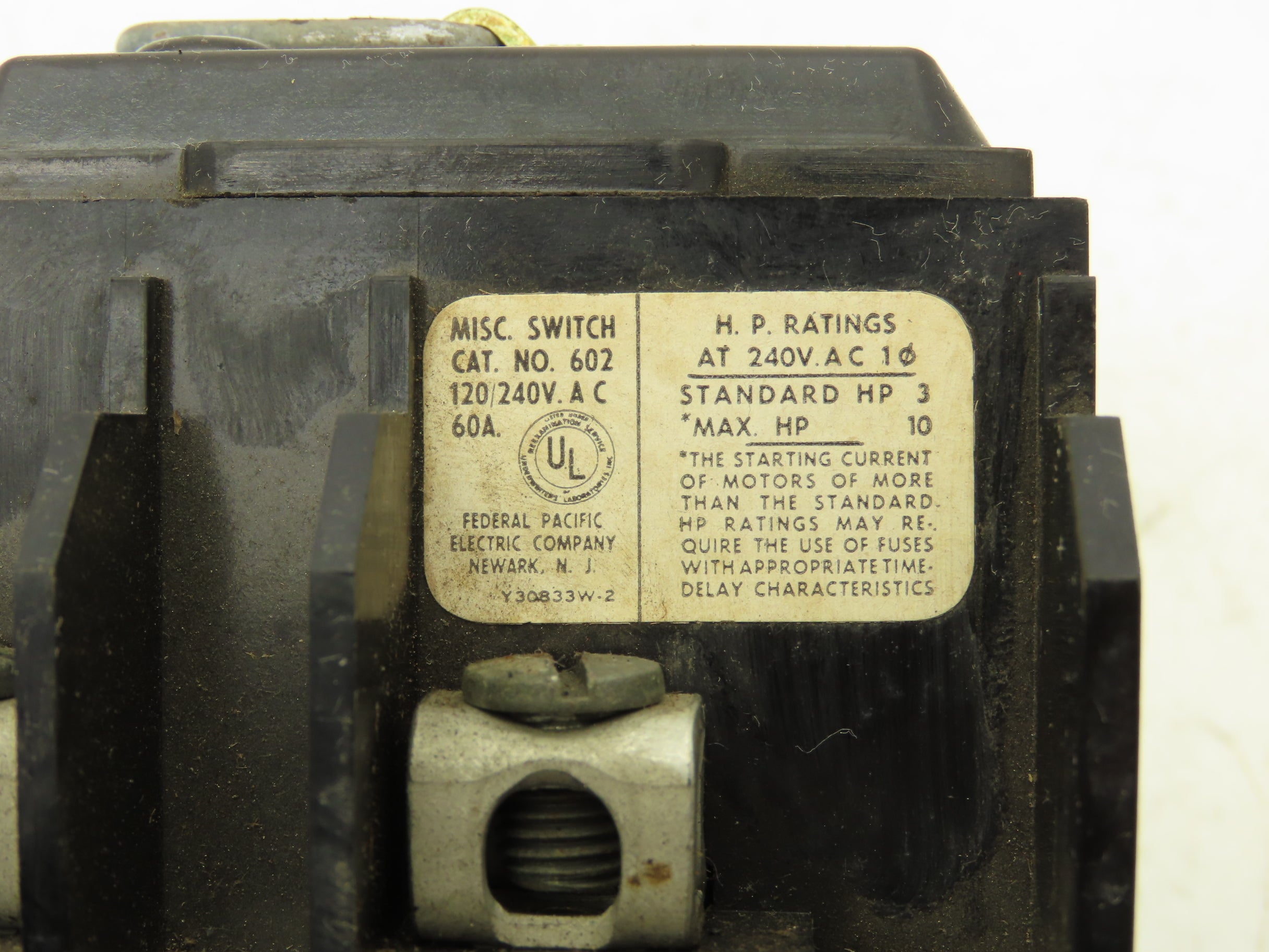 Federal Pacific 602 Pullout Disconnect Switch Fuse Block 2-Pole 60A 12 ...