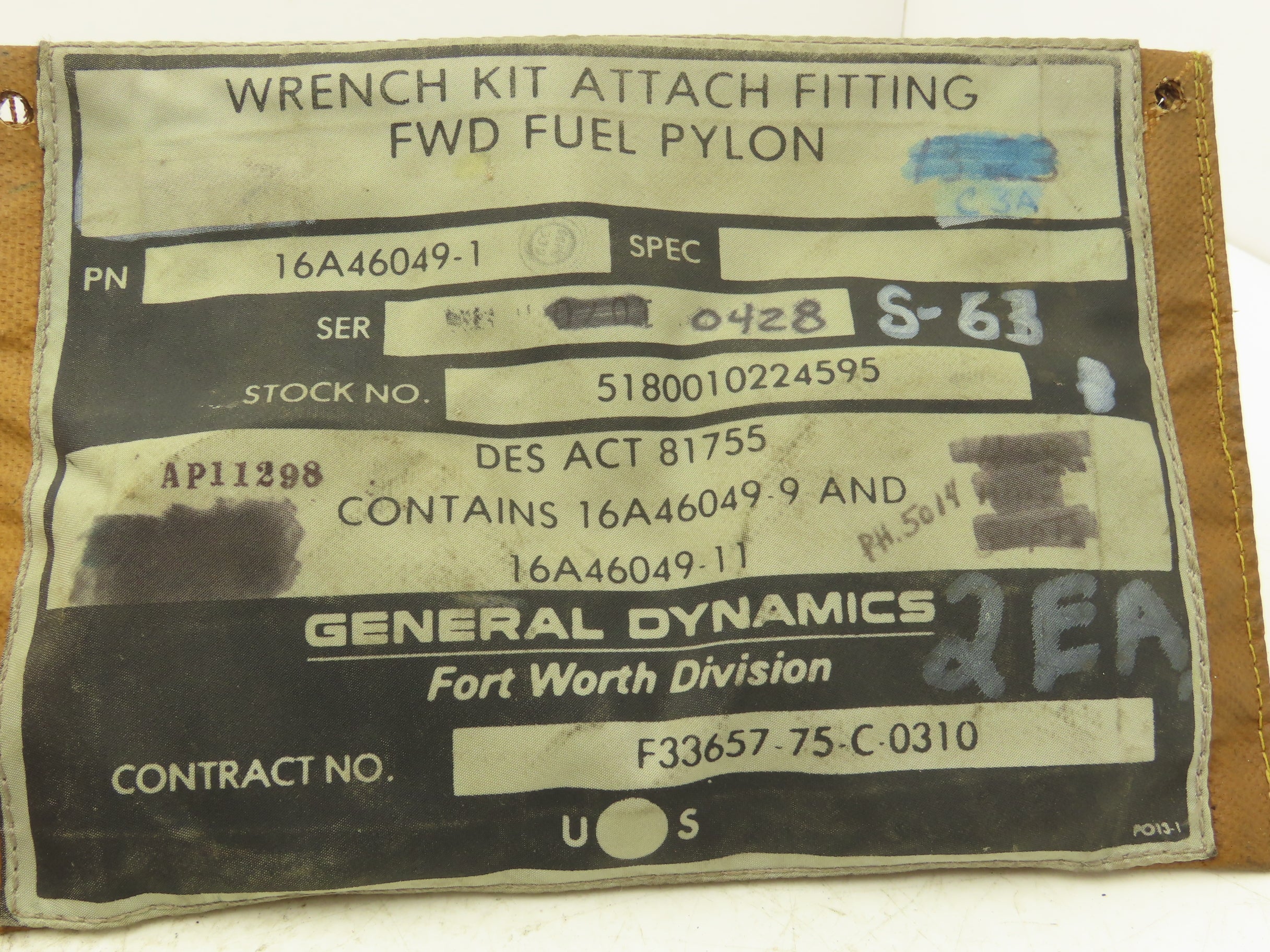 General Dynamics 16A46049-1 Wrench Kit Attach Fitting 1/2" Fuel Pylon ...
