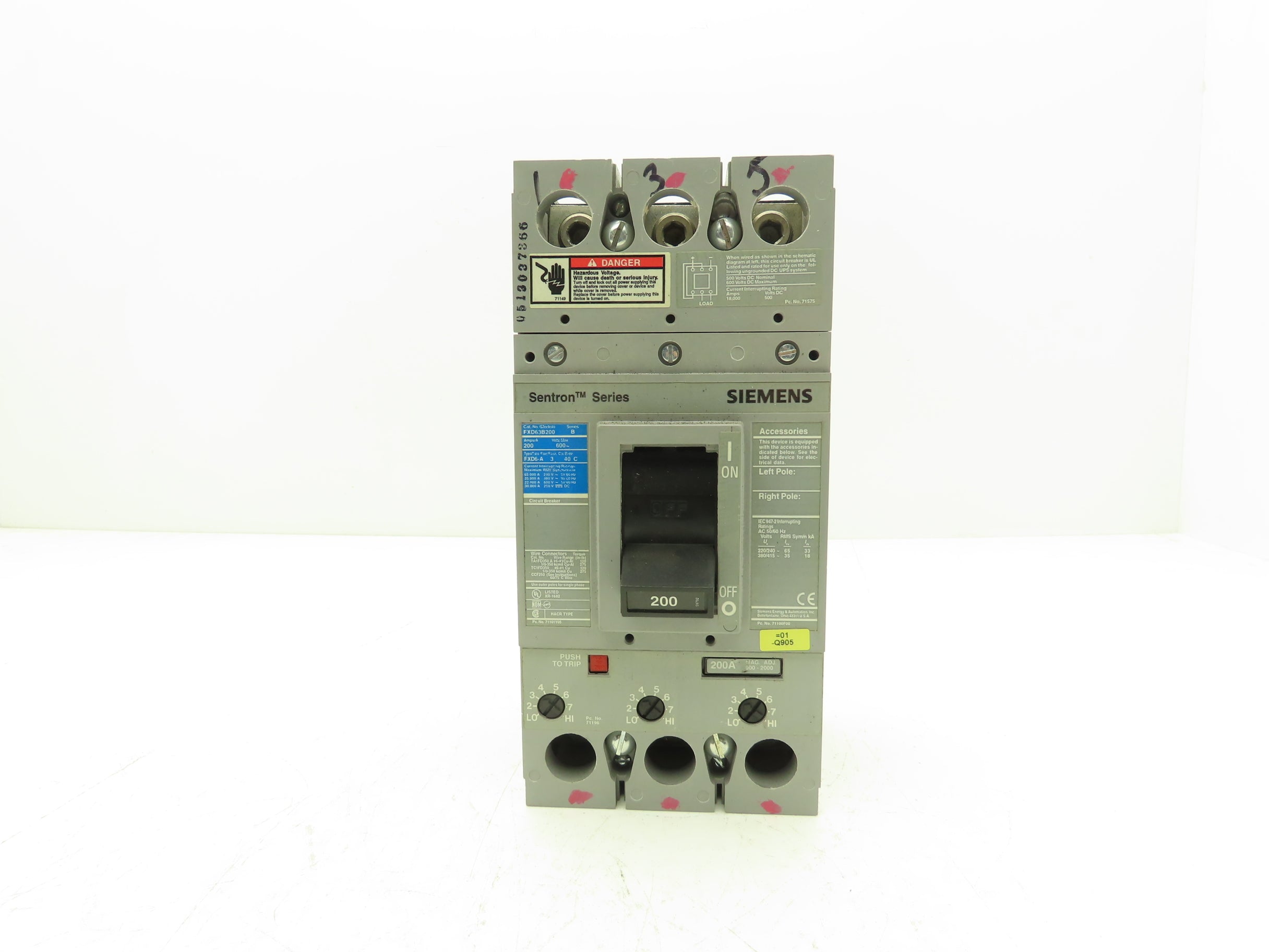 Siemens FXD63B200 Sentron Circuit Breaker 200A 3 Pole 600V FXD6-A Magn ...