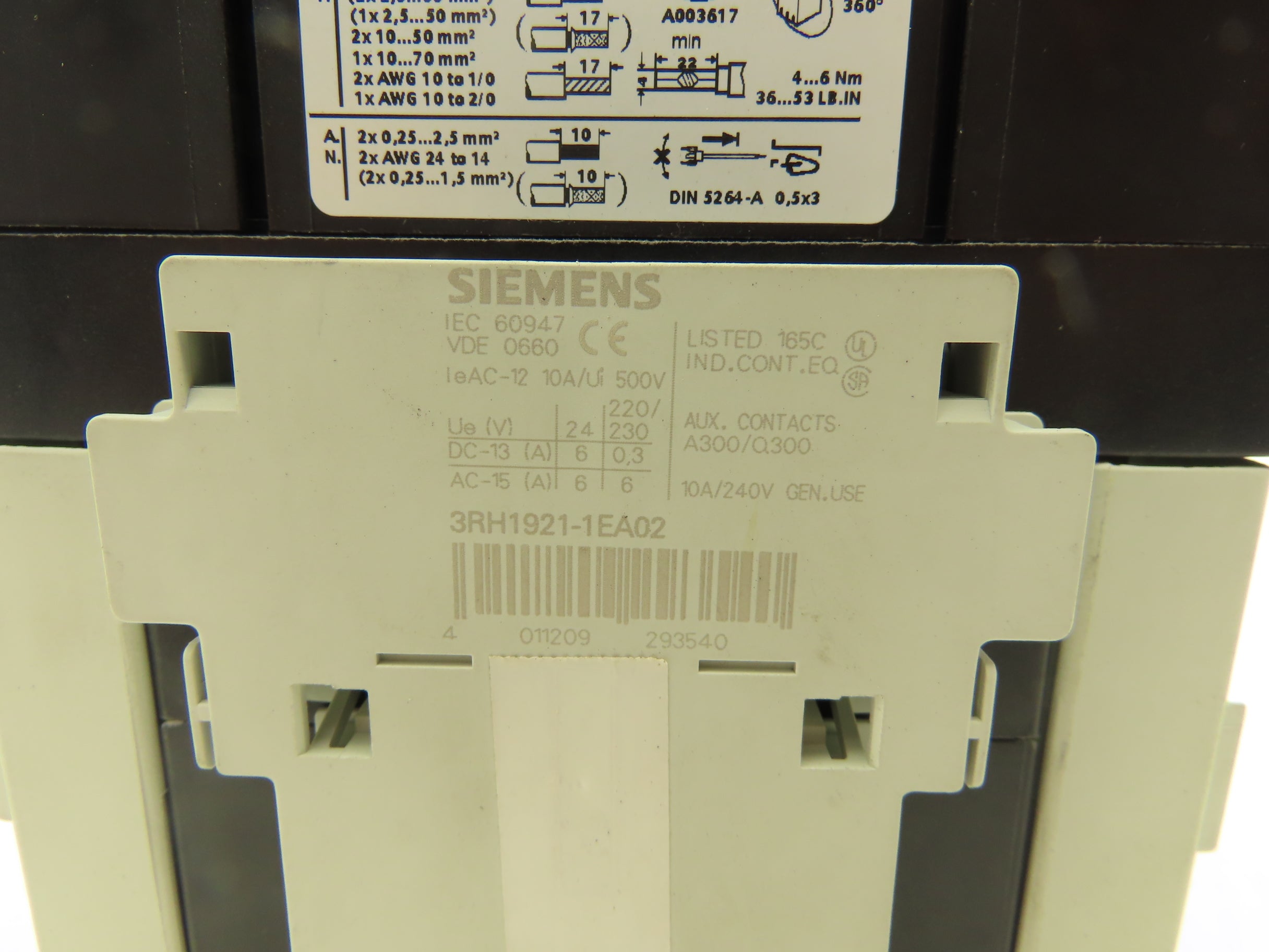 Siemens 3RT1046-3AK60 Sirius 3-Pole Power Contactor 95A 45kW 110V Coil ...