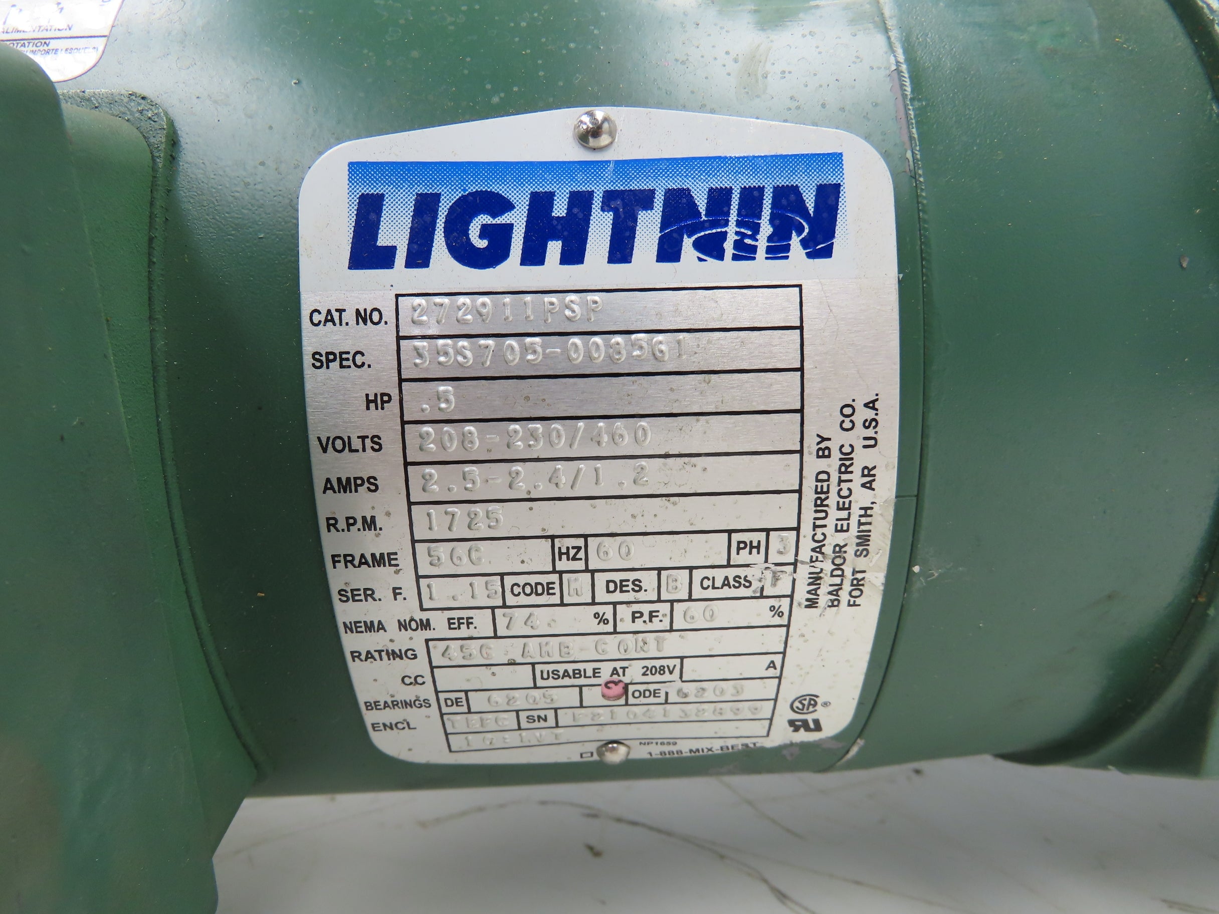 Lightnin SPX Flow X1S50 Flanged Tank Mixer Agitator 4"x 38" Impeller C ...