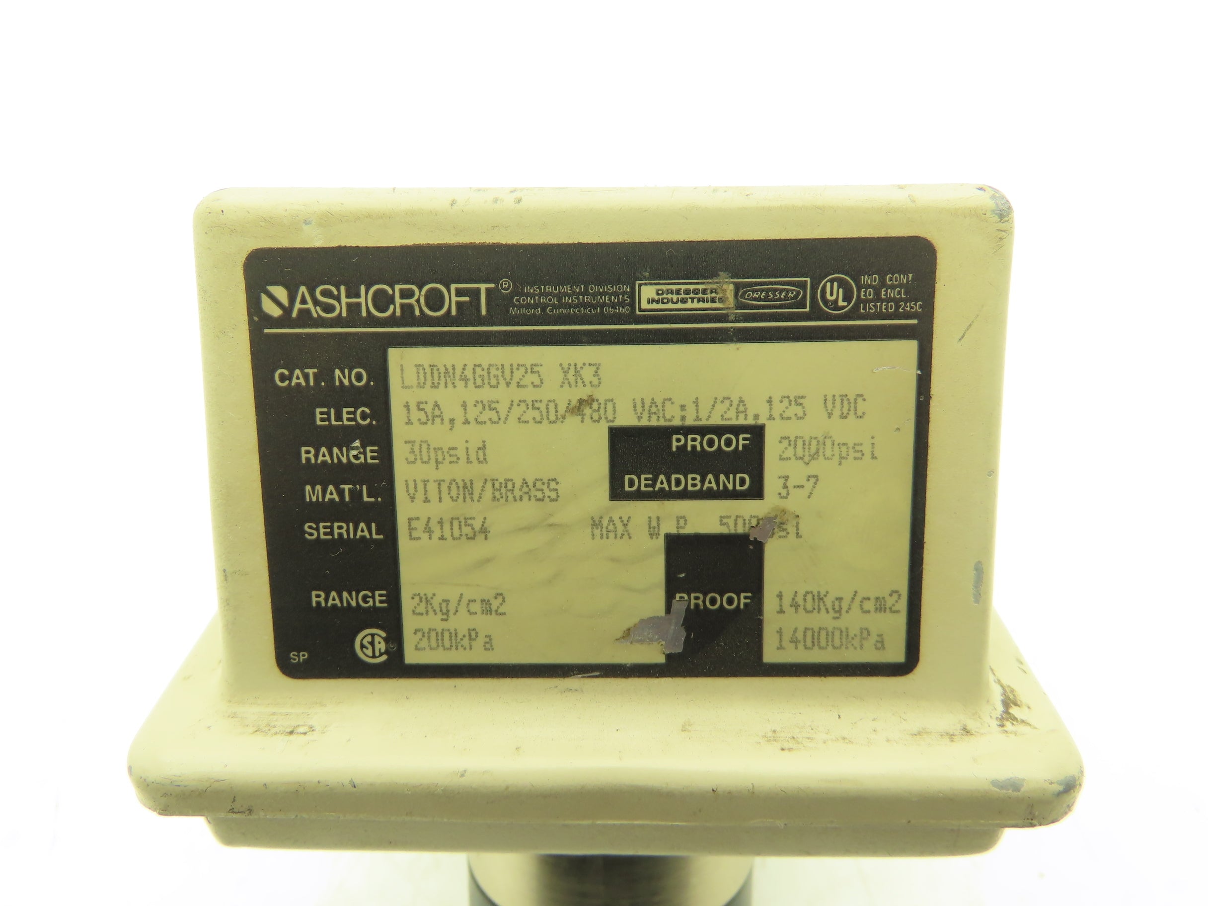 Ashcroft LDDN4GGV25 XK3 Pressure Switch 2000 PSI 125/250/480VAC 1/4"NP ...