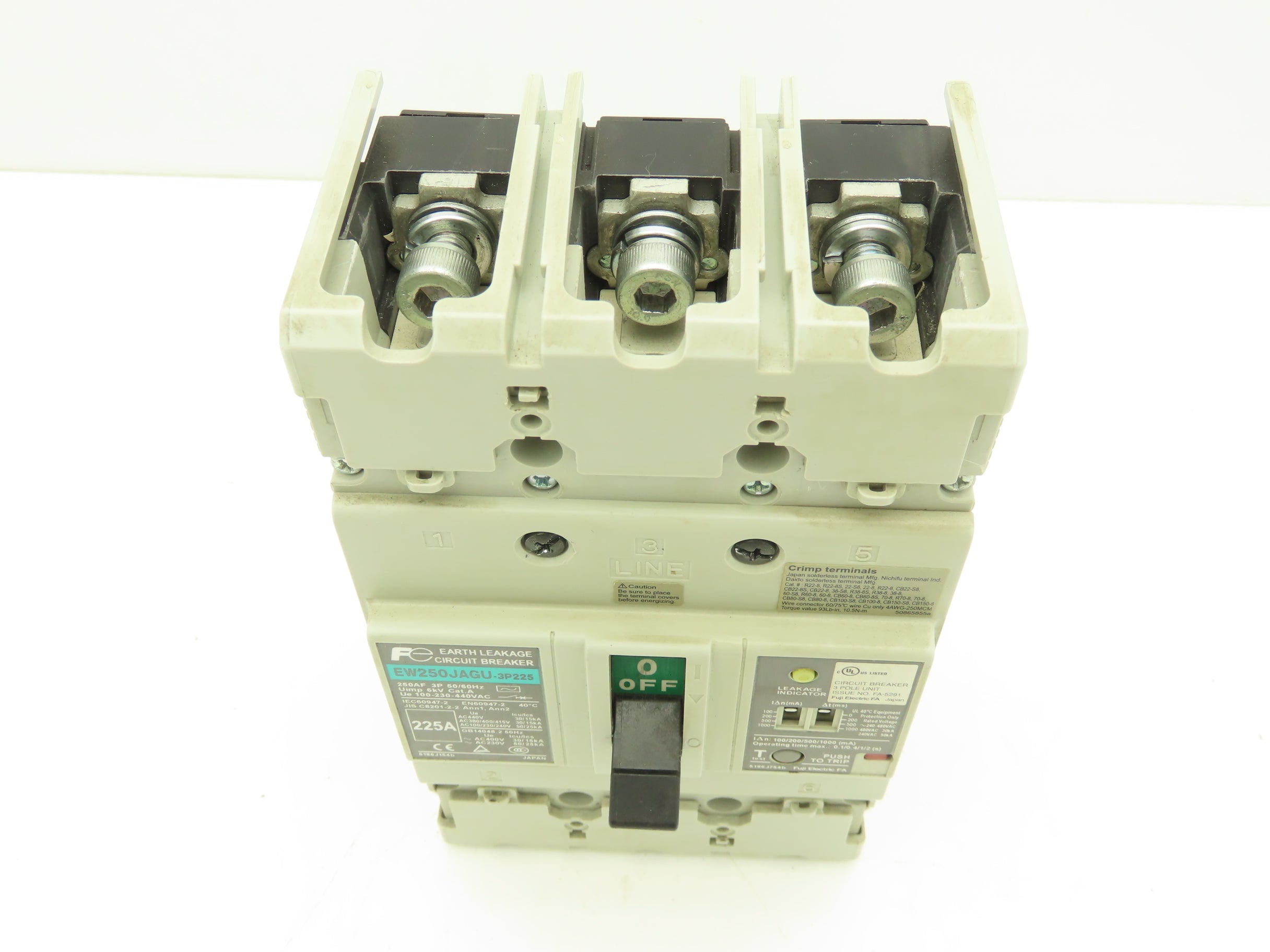 Fuji EW250JAGU-3P225 Earth Leakage Circuit Breaker 3-Pole 225A 100-440 ...