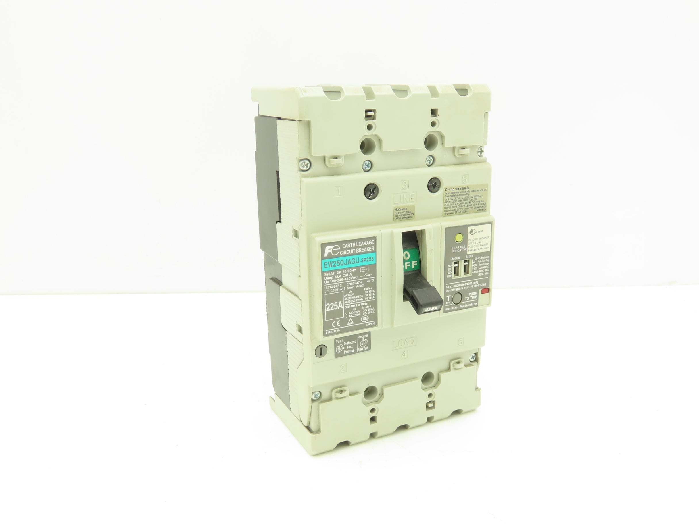 Fuji EW250JAGU-3P225 Earth Leakage Circuit Breaker 3-Pole 225A 100-440 ...