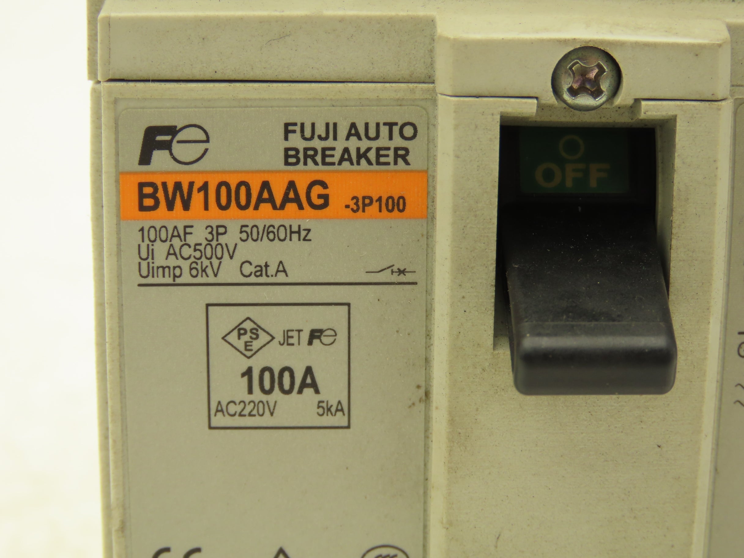 Fuji BW100AAG-3P100 3-Pole Auto Circuit Breaker 100A 500V 3Ph Molded C ...