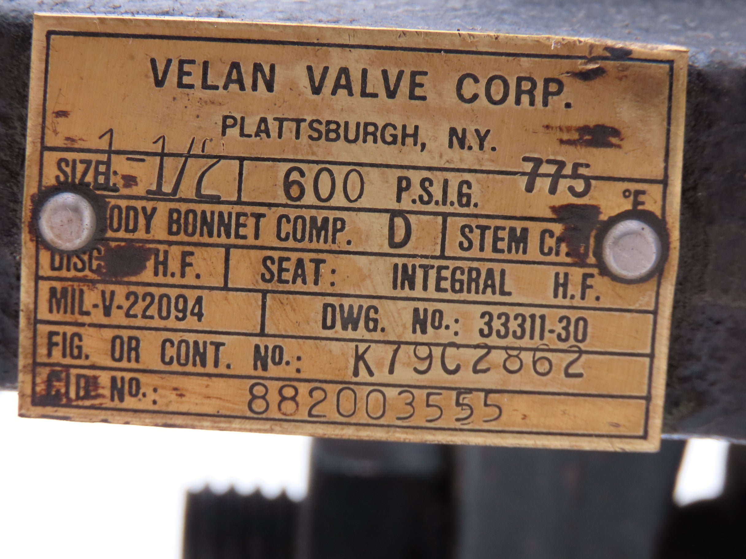 Velan 882003555 Globe Valve 1-1/2" Socket Weld Rising Stem 600PSIG Ste ...